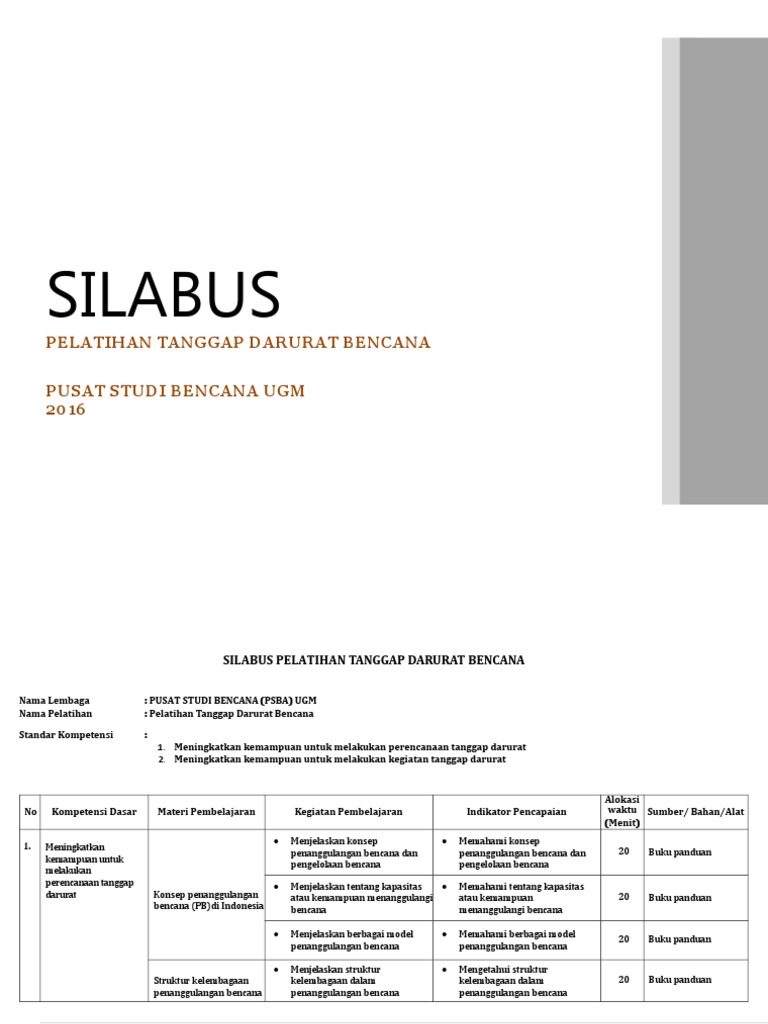 SILABUS Pelatihan Tanggap Darurat | PDF