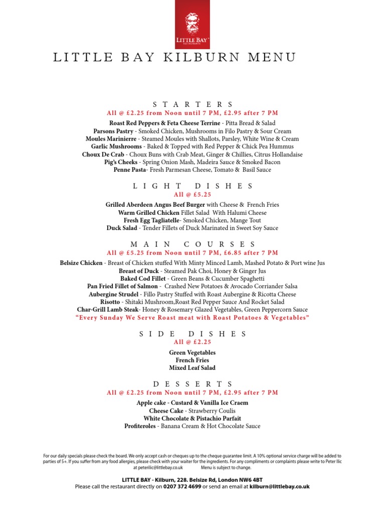Little Bay Kilburn Menu Jan 10 | PDF | Salad | Sauce