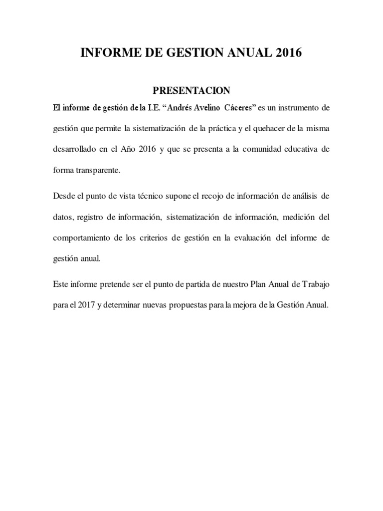 Informe de Gestion Anual 2016 | PDF | Educación primaria | Lectura (proceso)