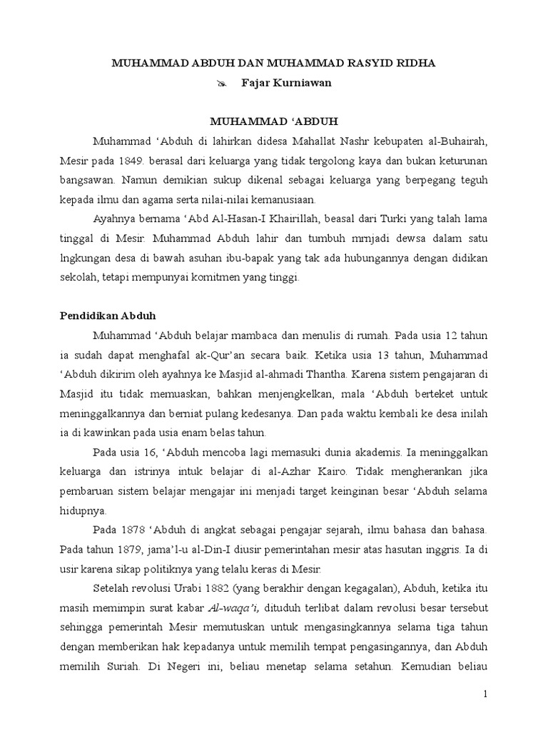 Muhammad Abduh Dan Muhammad Rasyid Ridha | PDF