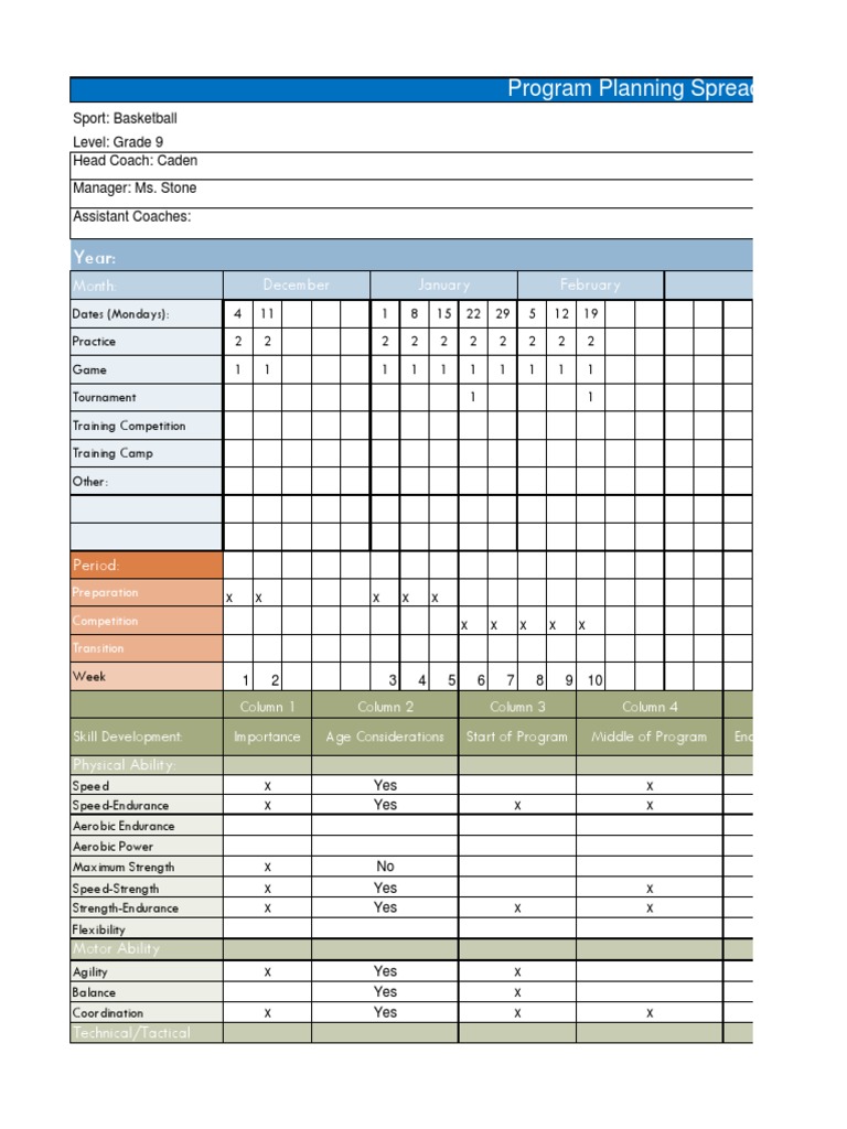 Year:: Program Planning Spreadsheet | Download Free PDF | Recreation ...