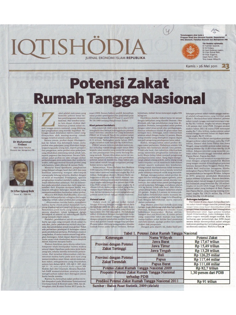 Koran Republika Kamis 26 Mei 2011-Potensi Zakat Rumahtangga Nasional | PDF