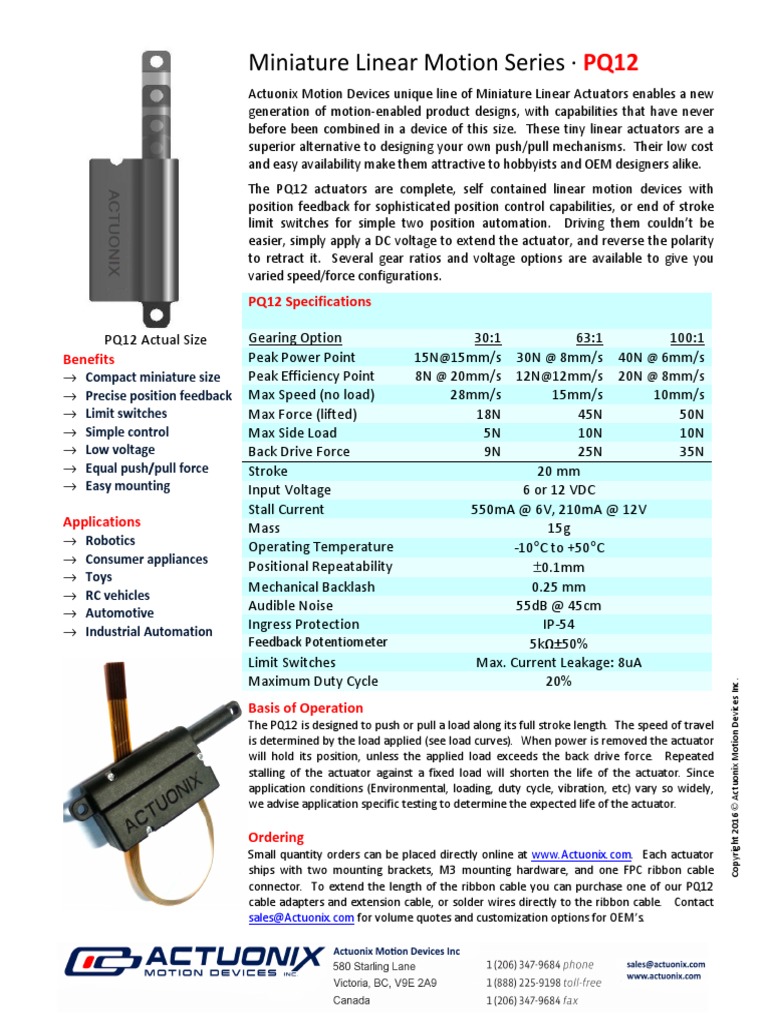 Actuonix PQ12 Datasheet | PDF | Servomechanism | Switch