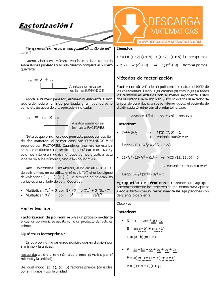 DESCARGAR-FACTORIZACIÓN-ÁLGEBRA-SEGUNDO-DE-SECUNDARIA.pdf | Factorization | Multiplication