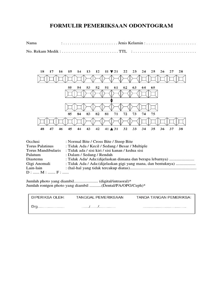 Formulir Pemeriksaan Odontogram | PDF
