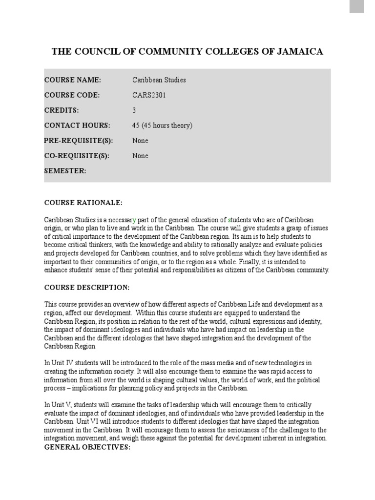 Caribbean Studies Syllabus | PDF | Leadership | Ideologies
