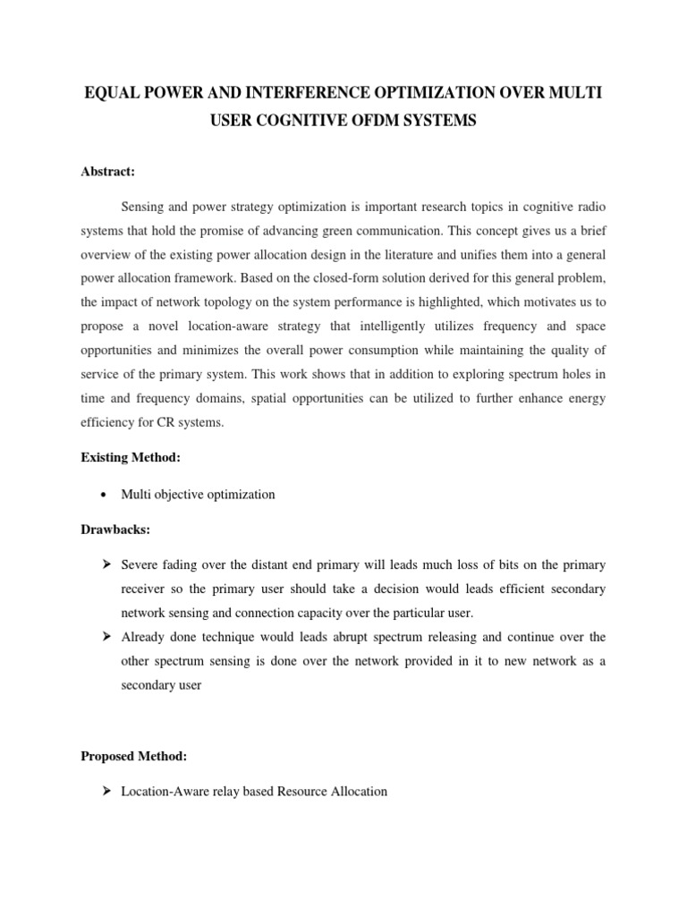 Equal Power and Interference Optimization Over Multi User Cognitive ...