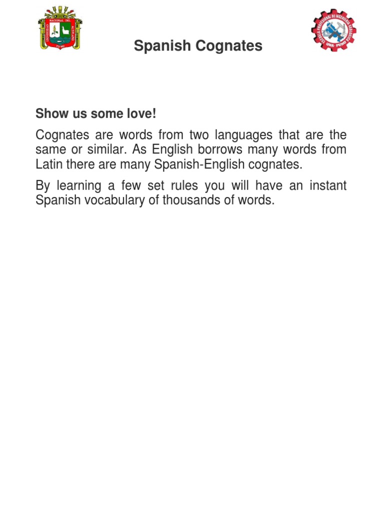 Spanish Cognates: Rules and Examples | PDF | English Language | Symbols