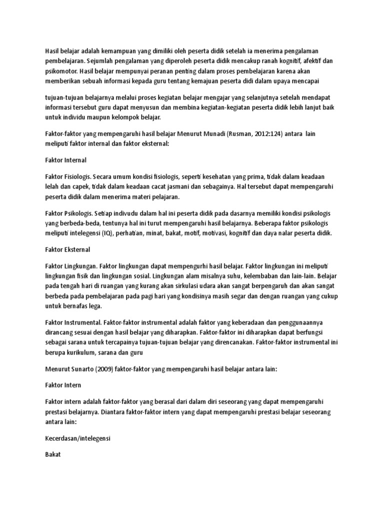 Faktor Yang Mempengaruhi Hasil Belajar | PDF