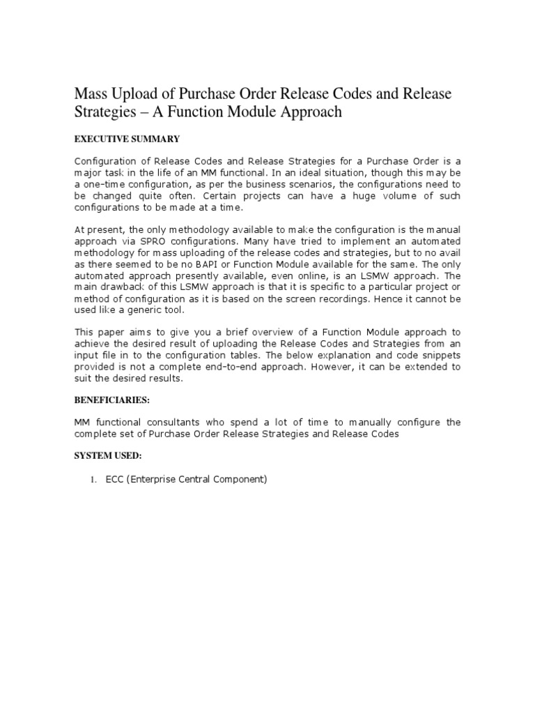 Mass Upload of Purchase Order Release Codes and Release Strategies ...