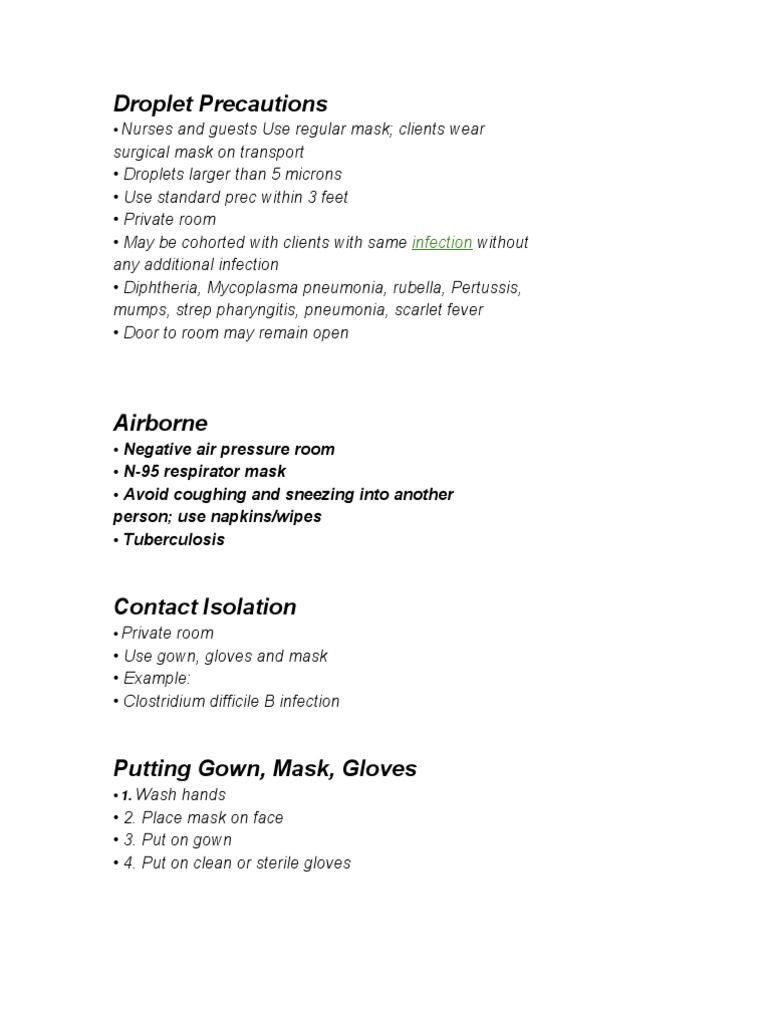 Droplet, Airborne, Contact Isolation Precautions | PDF | Crohn's ...