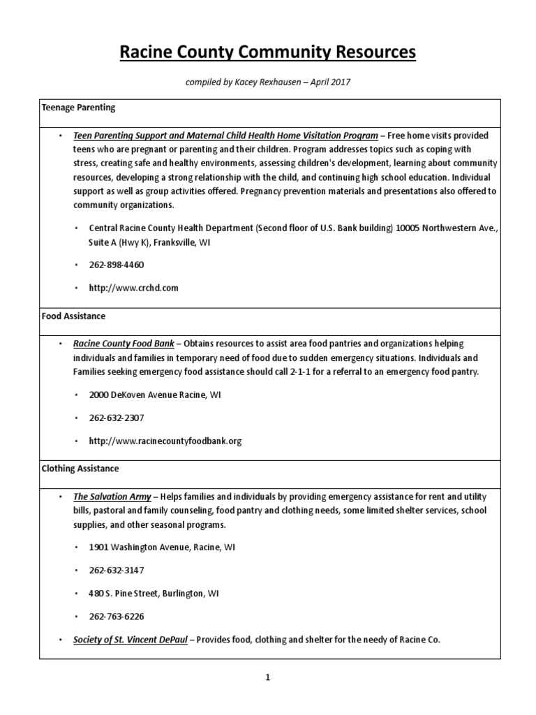 3 2 - Racine County Community Resource List - Kacey Rexhausen | PDF ...