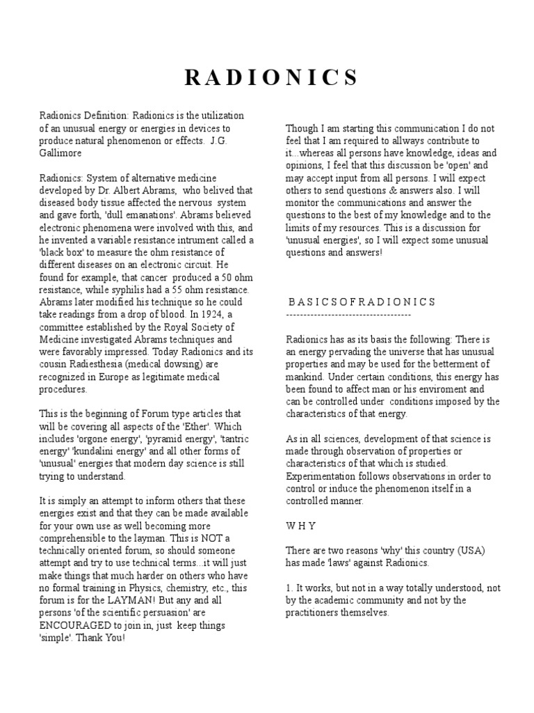 RADIONICS | PDF | Electromagnetic Radiation | Electromagnetic Spectrum