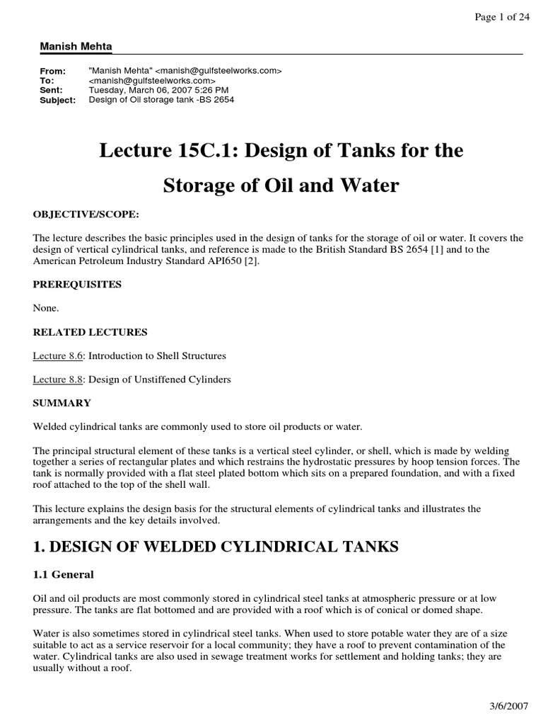 BS-2654 - Design of Oil Storage Tank | PDF | Buckling | Structural Steel