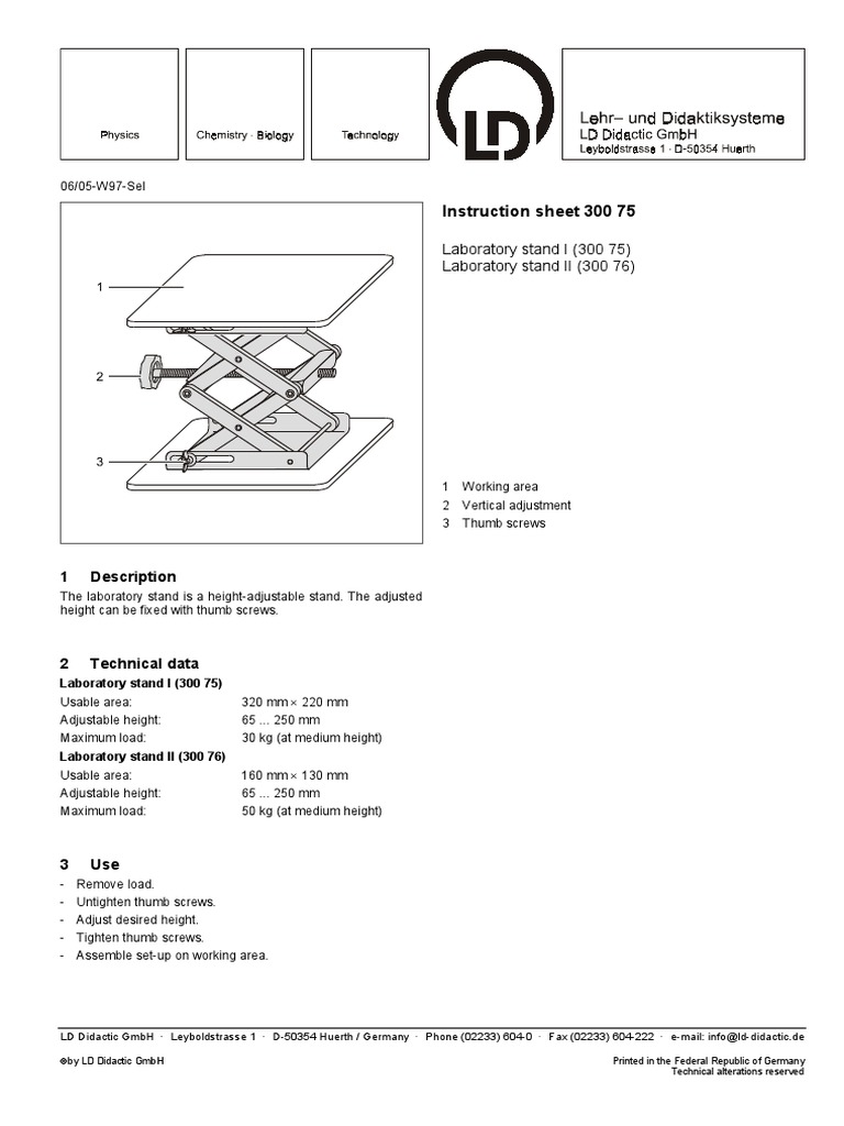 Instruction Sheet 300 75: Laboratory Stand I (300 75) Laboratory Stand ...