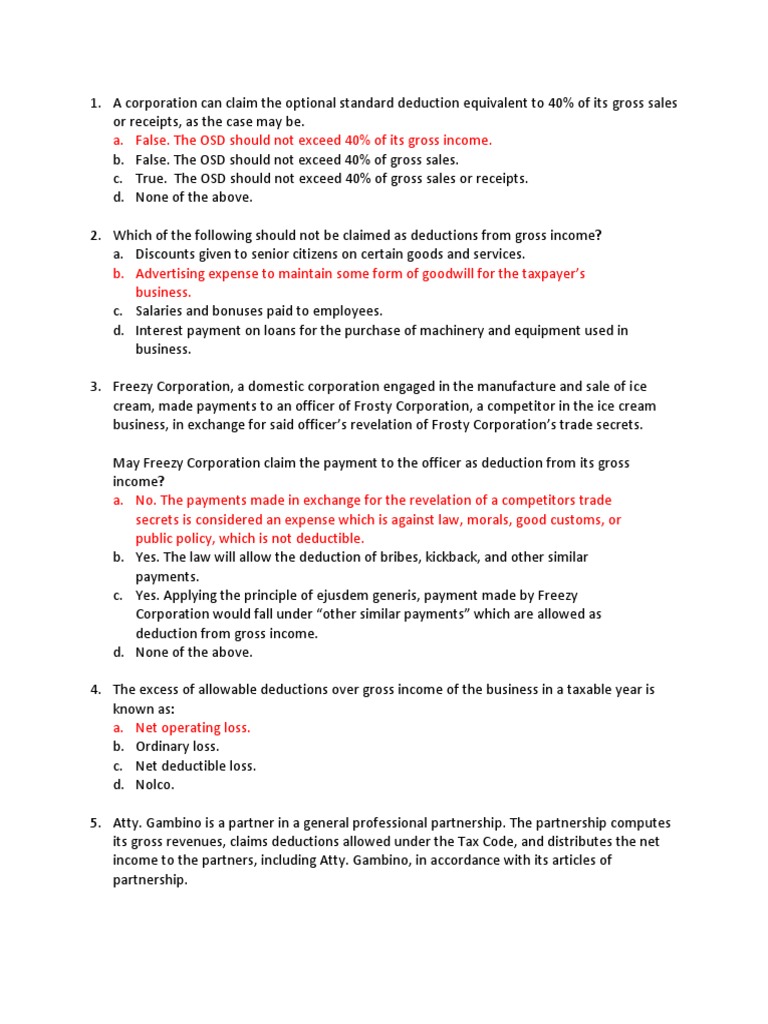 Corporation optional standard deduction and individual deductions | PDF ...