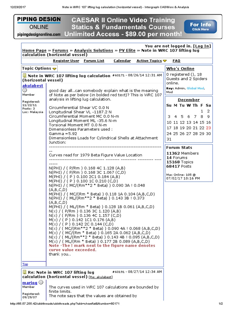 Note in WRC 107 Lifting Lug Calculation (Horizontal Vessel ...