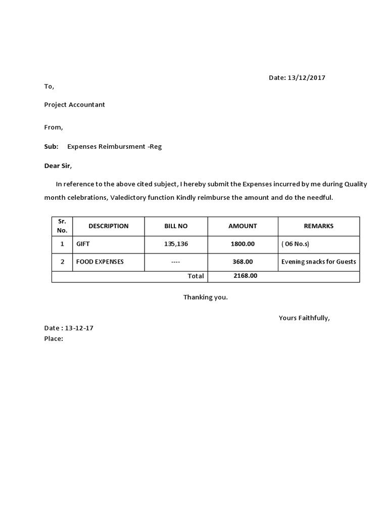 Expense Letter | PDF