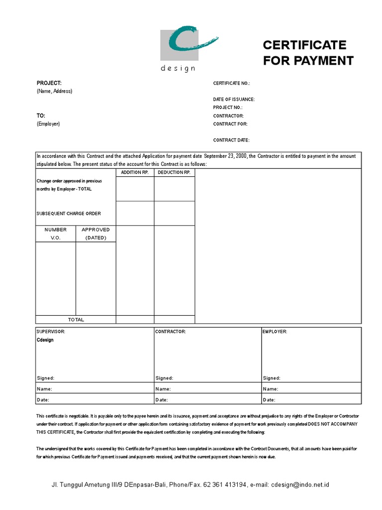 Certificate for Payment in Construction | PDF