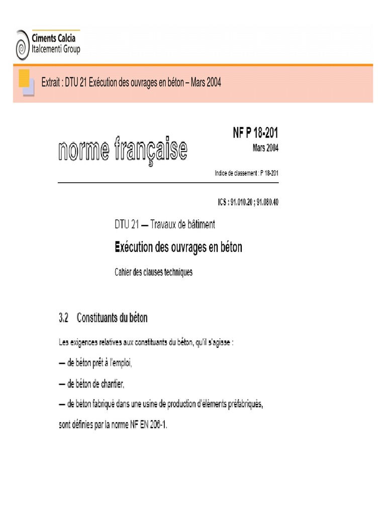 Dtu 21 NF en 206-1 | PDF