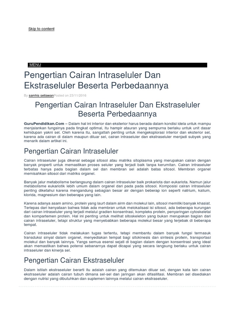 Pengertian Cairan Intraseluler Dan Ekstraseluler Beserta Perbedaannya | PDF