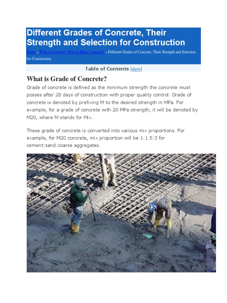 Different Grades of Concrete | PDF | Concrete | Engineering