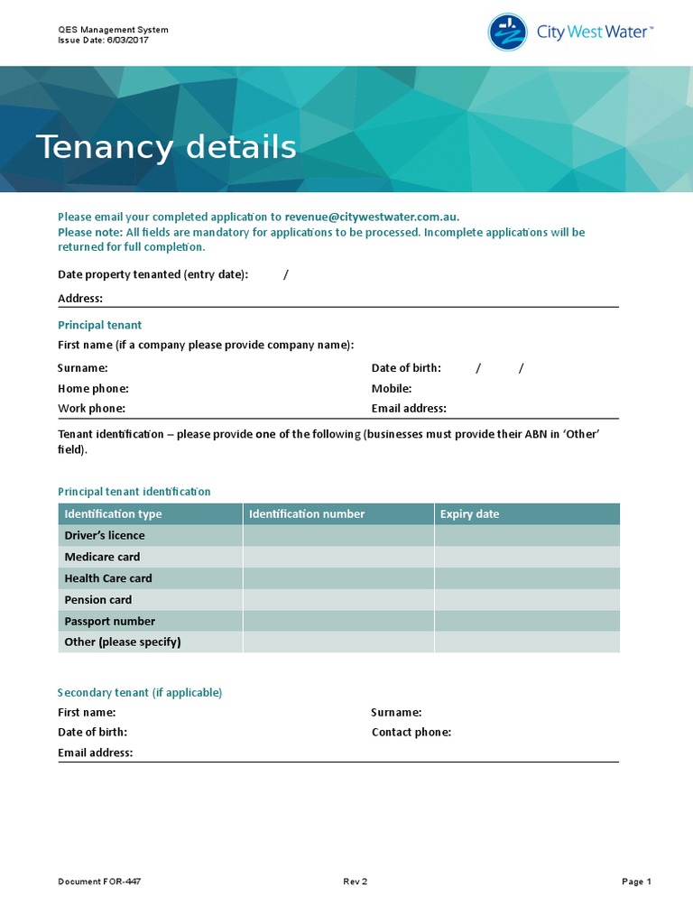 Change of Tenancy Form 2017 | PDF | Identity Document | Official Documents