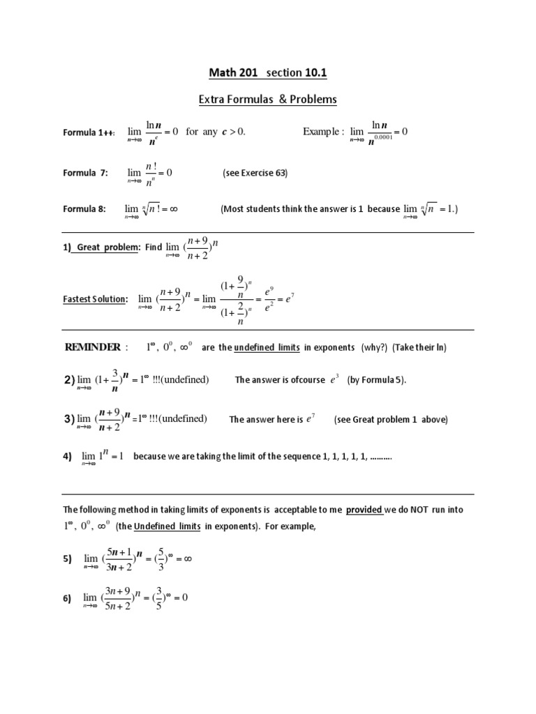 Math 201 Extra Notes On 10.1 | PDF | Exponentiation | Teaching Mathematics