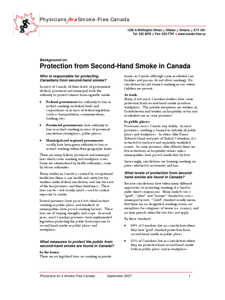 Canada - Protection From Second-Hand Smoke | PDF | Provinces And ...