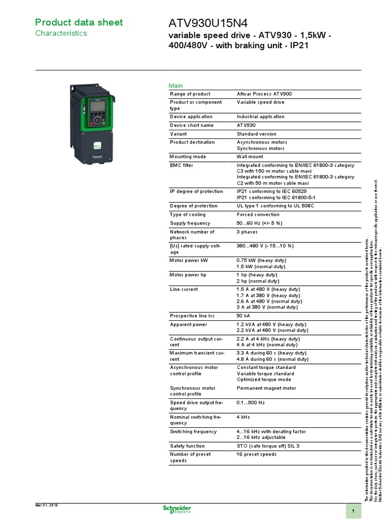 ATV930 Variable Speed Drive Specifications | PDF | International ...