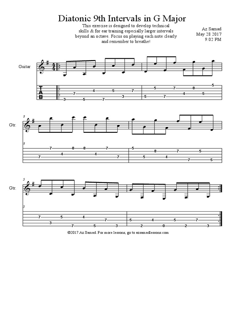 Diatonic 9th Intervals in G (Technical Exercise For Guitar) | PDF ...