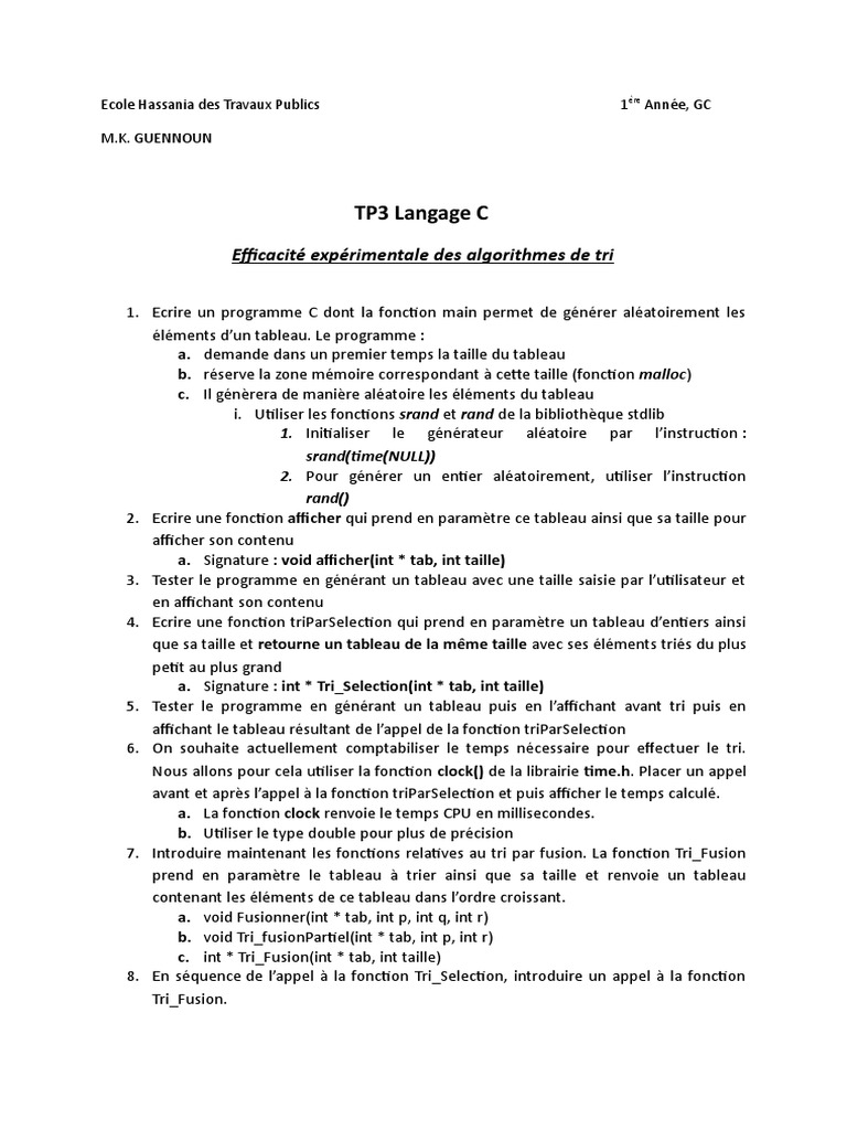 TP3 | PDF | C (Langage de programmation) | Programme informatique