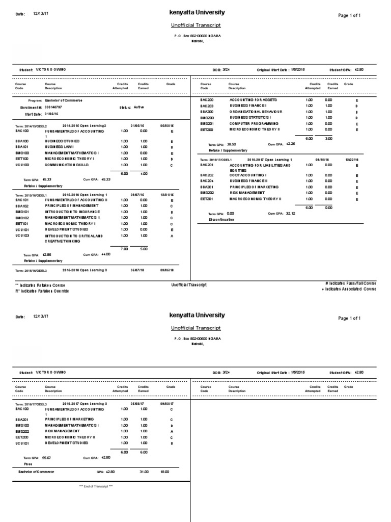 Transcript Format Mumbai University
