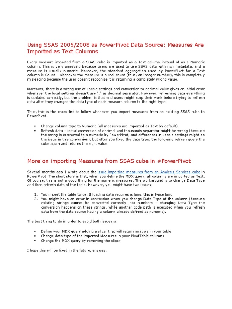 Using Ssas 2005 As Ds For Power Pivot | PDF | Data Type | Decimal