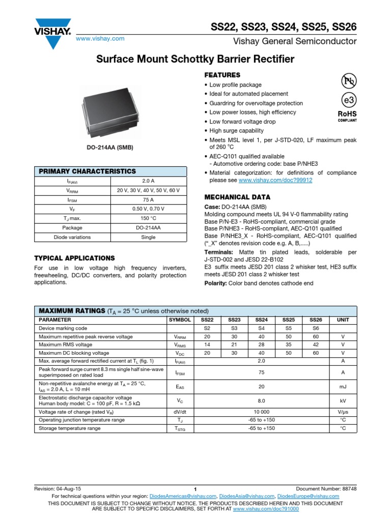 SS22, SS23, SS24, SS25, SS26: Vishay General Semiconductor | PDF ...