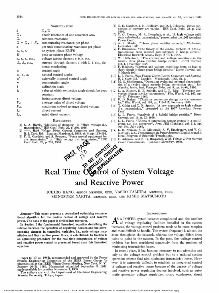 Real Time Control of System Voltage and Reactive Power | Download Free ...