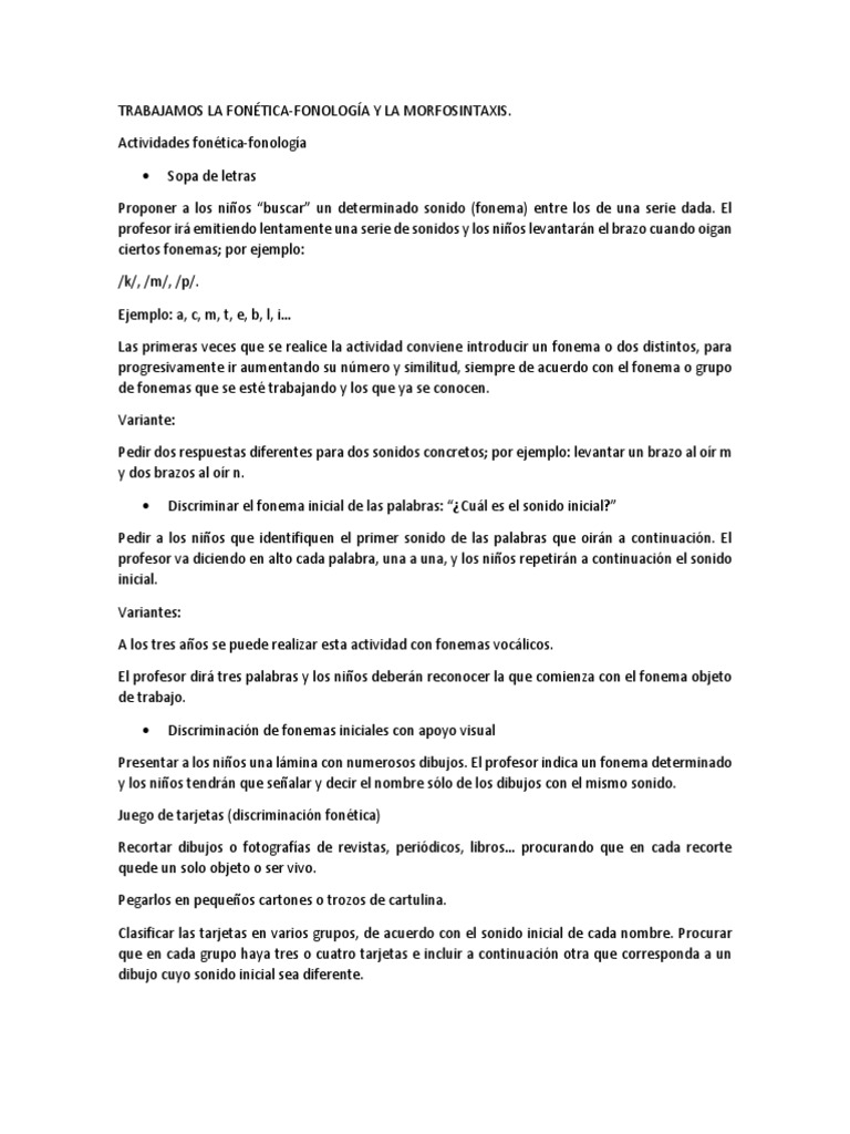 Actividades para Trabajar Con Niños Con TEL | PDF | Fonema | Palabra