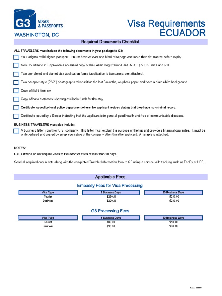 Ecuador Visa Info DC | PDF | Travel Visa | Visa Inc.