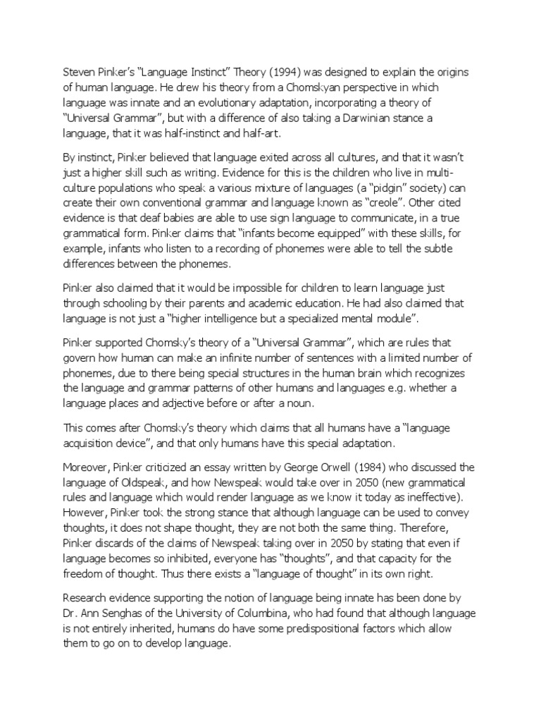 Steven Pinker's Language Instinct Theory | PDF | Instinct | Semiotics