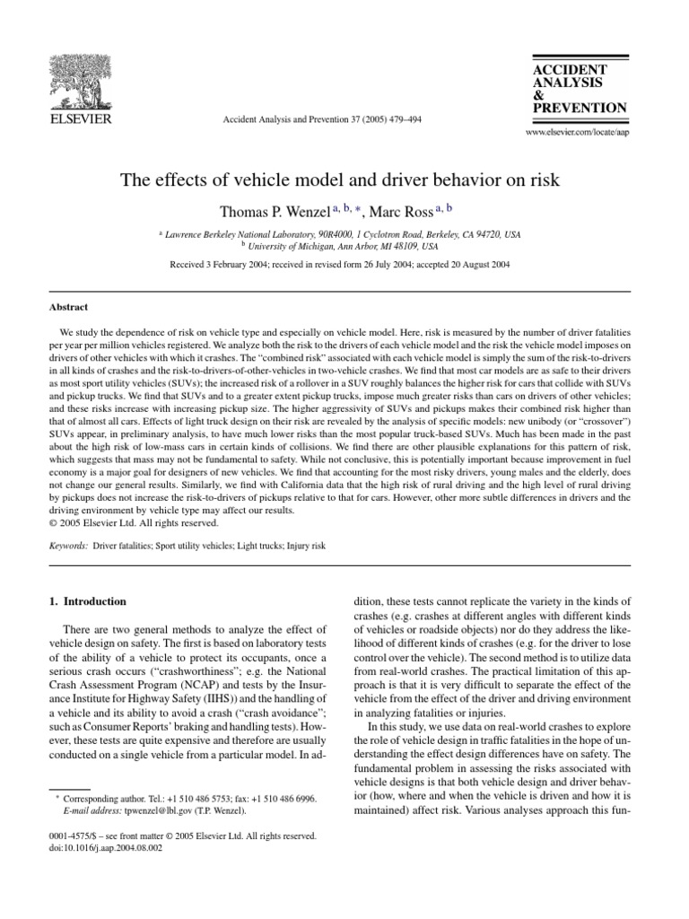Vehicle Behavior Risk | PDF