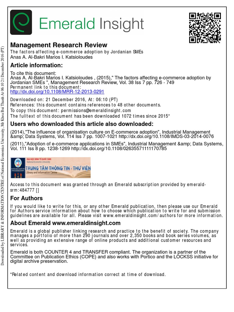 Management Research Review: Article Information | PDF | Small And ...