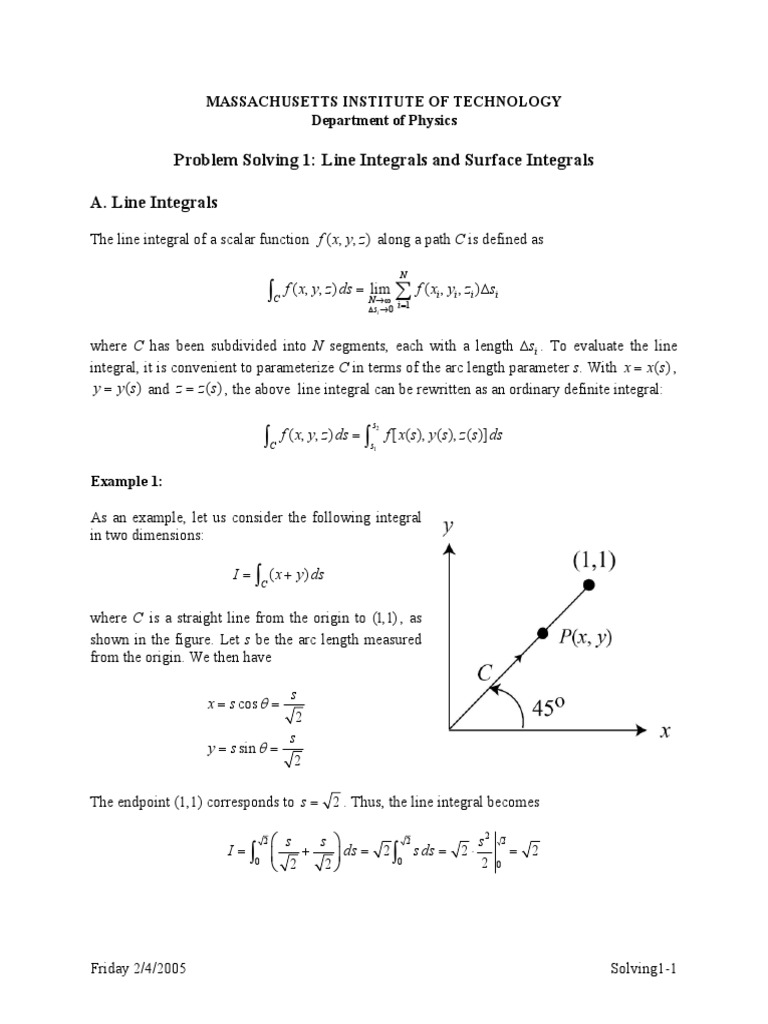 Problem Solving 1: Line Integrals and Surface Integrals A. Line ...