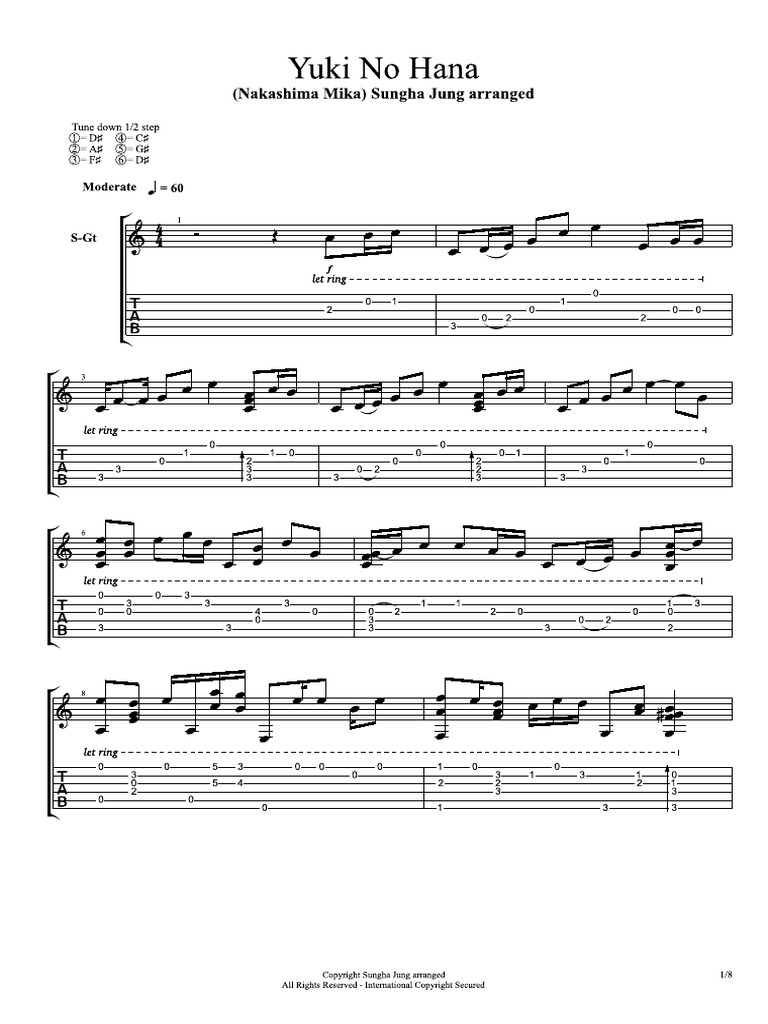 (Nakashima Mika) 눈의 꽃 Yuki No Hana - Sungha Jung Tab