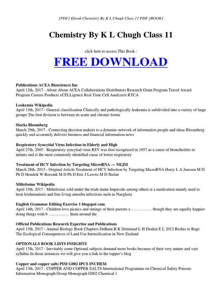 Chemistry by K L Chugh Class 11 PDF | PDF | Biology | Wellness