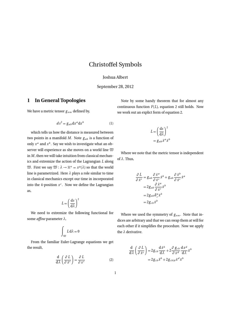 Christoffel Symbols | PDF | Coordinate System | Mathematical Physics