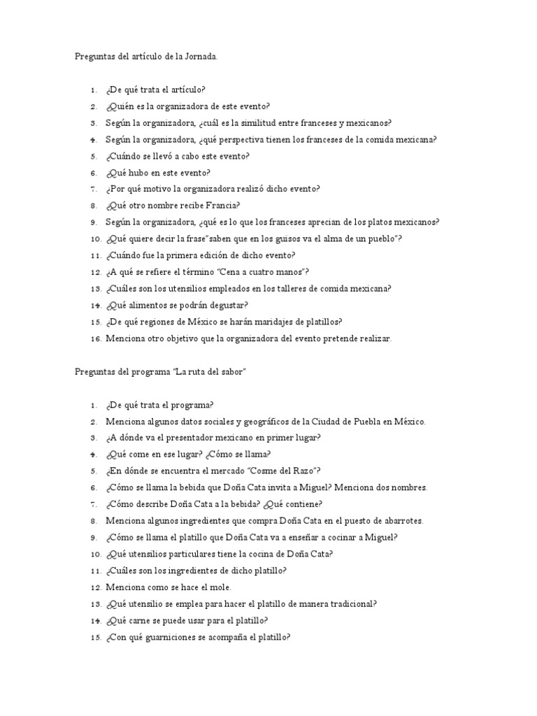 Preguntas de Documentos de Comida Mexicana | PDF | Cocina mexicana | México