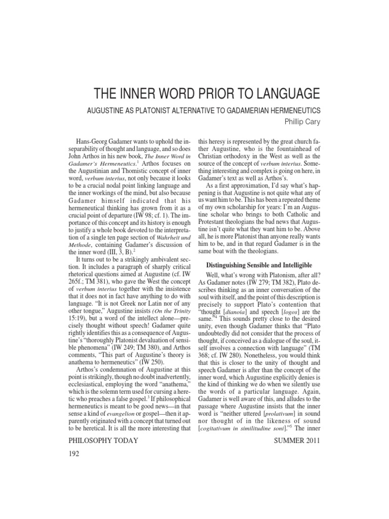 Inner Word | PDF | Augustine Of Hippo | Nous