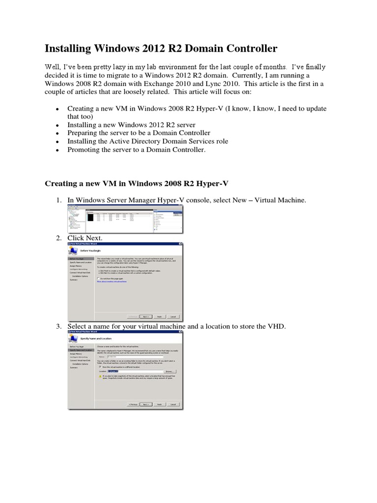 Installing Windows 2012 R2 Domain Controller | PDF | Active Directory | Hyper V
