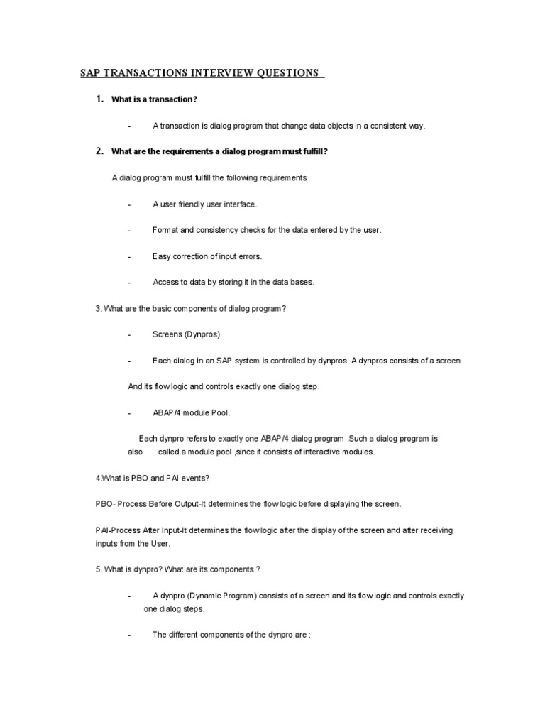SAP Transactions Interview Questions | PDF | Database Transaction | Subroutine