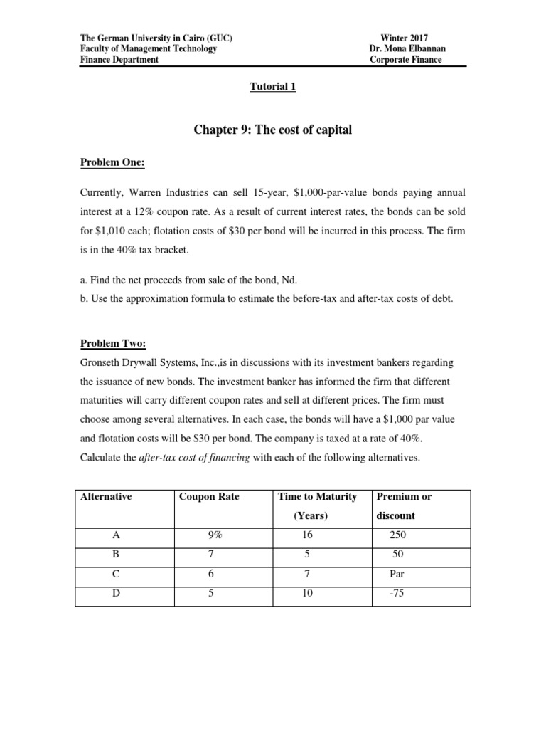 Tutorial 1 | PDF | Bonds (Finance) | Cost Of Capital